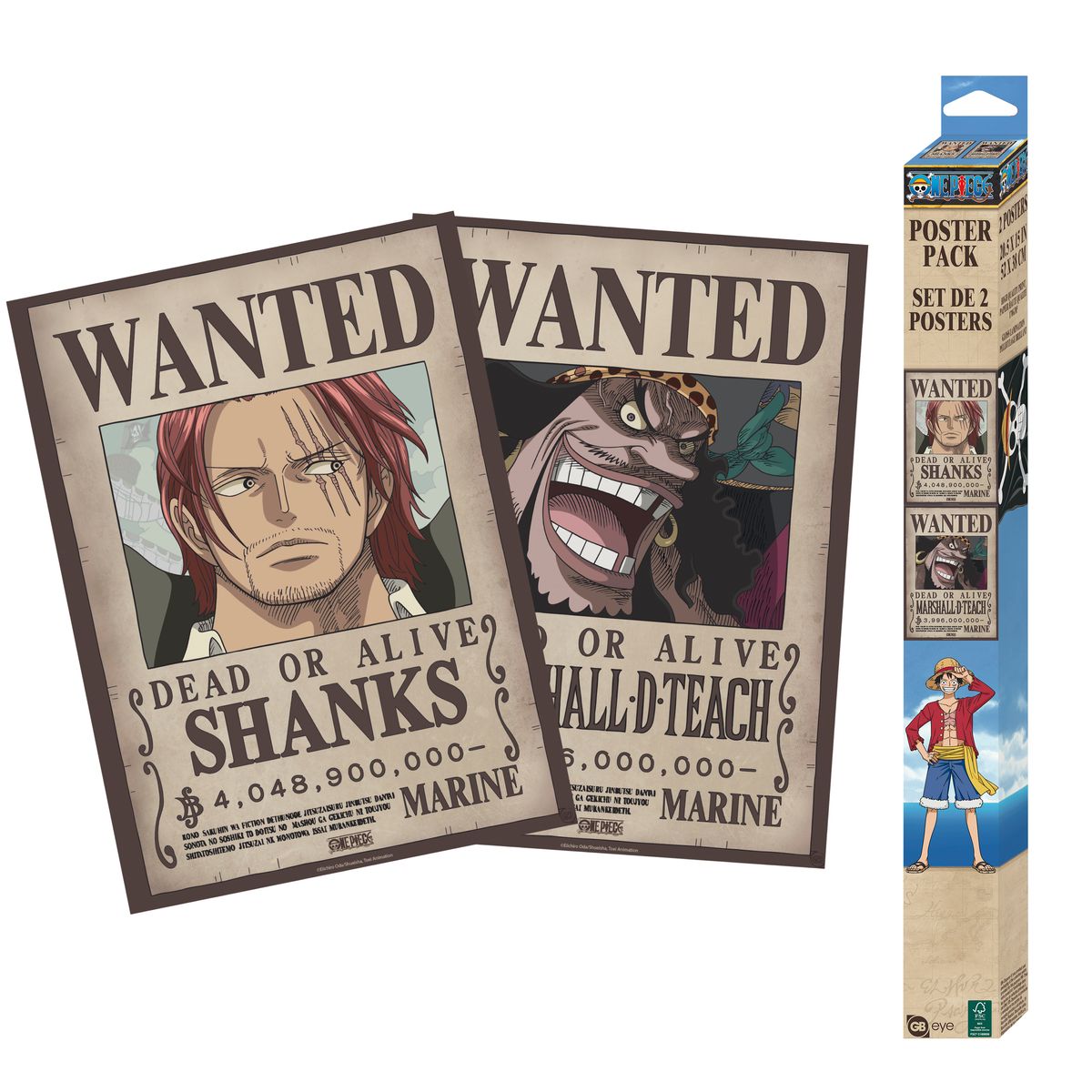 One Piece - Wanted Shanks & Blackbeard - 2 poster set – yvolve Shop